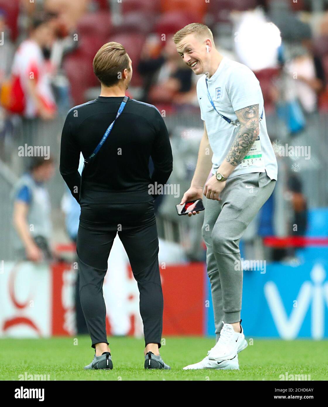England goalkeeper jordan pickford on pitch ahead fifa world cup hi-res ...