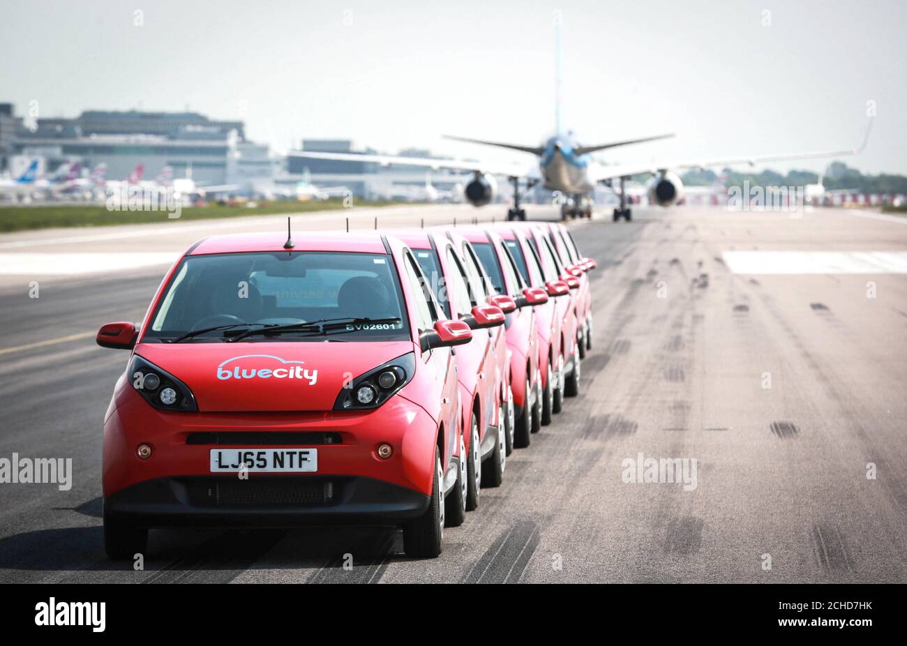 EDITORIAL USE ONLY Ten electric cars at Gatwick South Terminal as ...