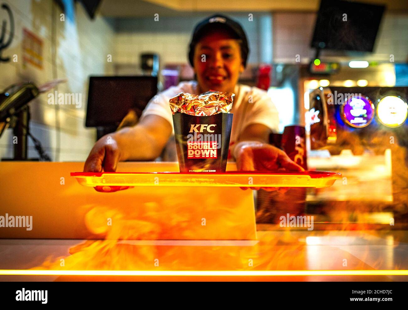 EDITORIAL USE ONLY A counter at the KFC restaurant in Central London is ...
