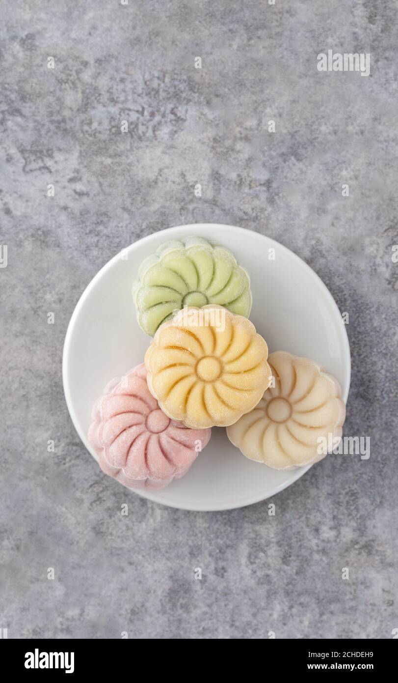 Colorful snow skin moon cake, sweet snowy mooncake, traditional savory ...