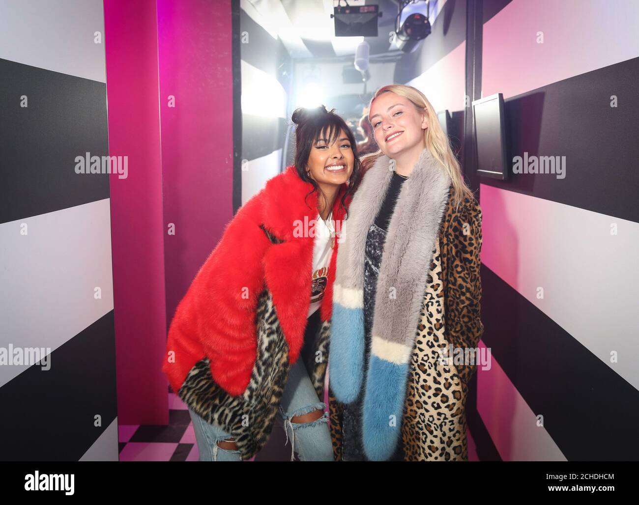 Maya Jama (left) and Amelia Dimoldenberg attends the Vodafone launch ...