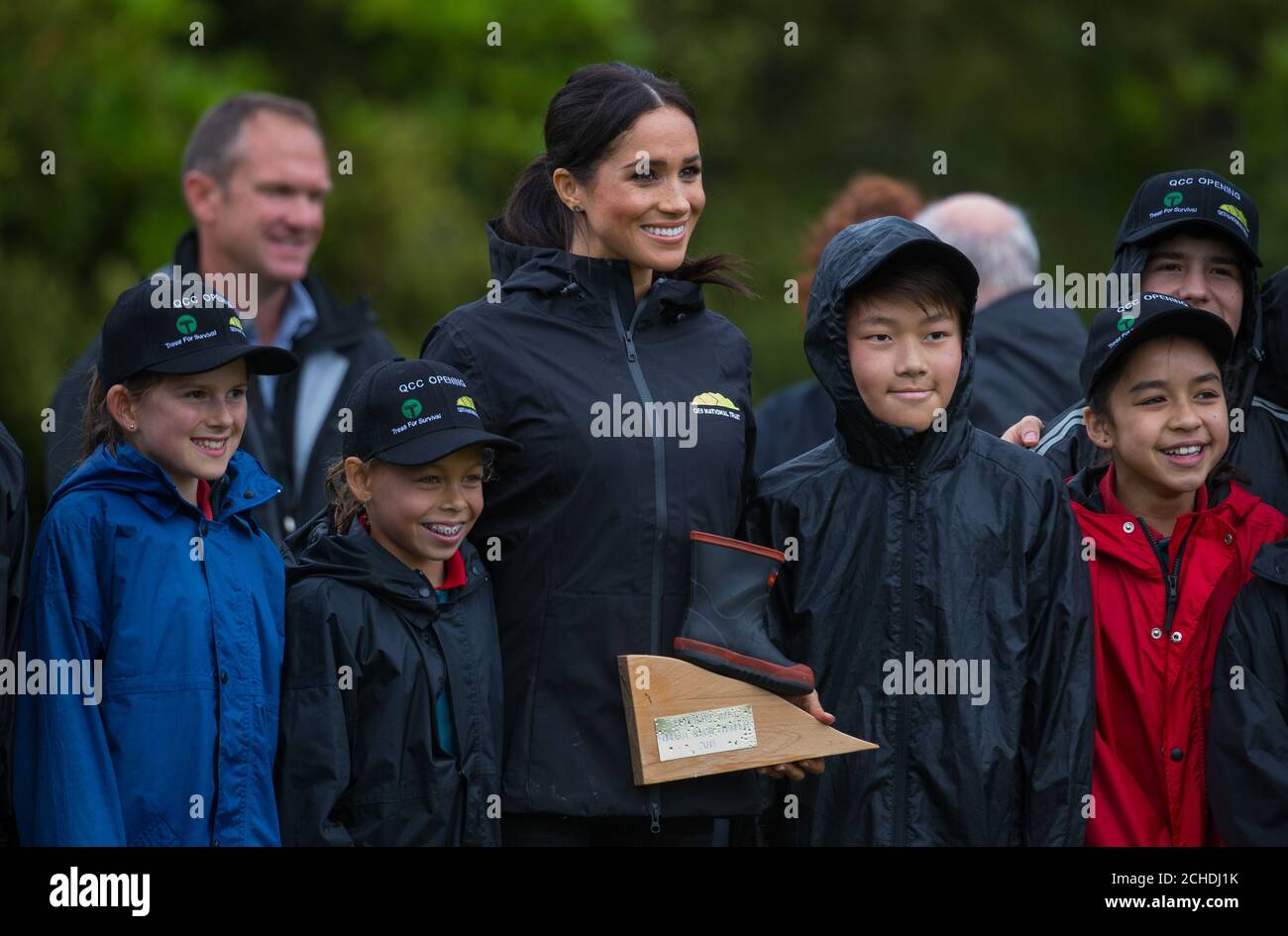 The Duchess of Sussex poses for a photo after taking part in a welly ...