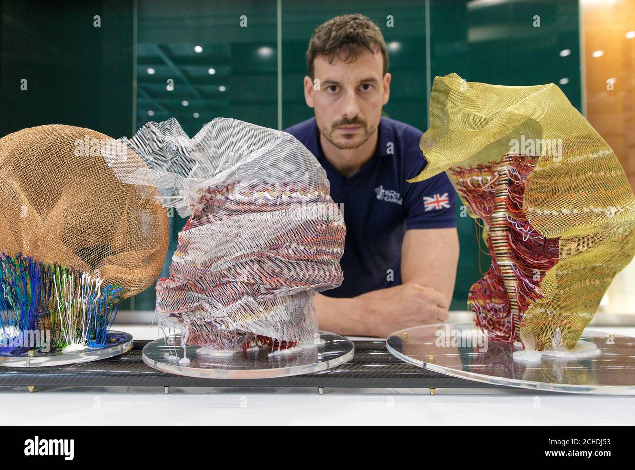 EDITORIAL USE ONLY Paralympian Nick Beighton poses with a piece called ...