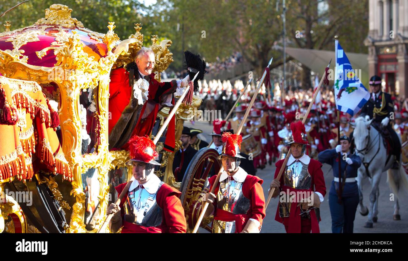 EDITORIAL USE ONLY Lord Mayor of London Peter Estlin, waves to the ...
