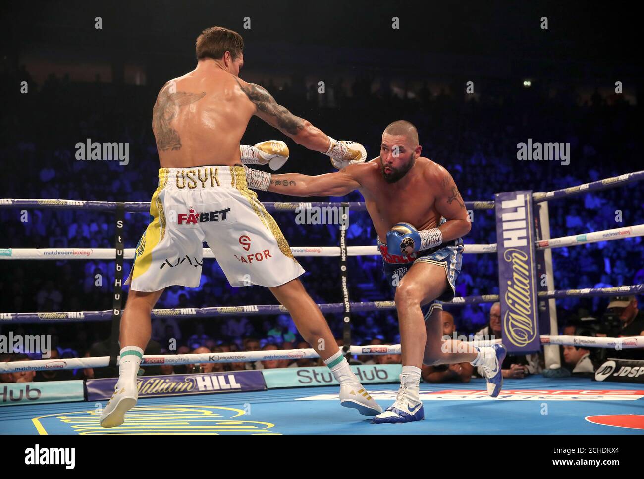 Tony Bellew (right) in action against Oleksandr Usyk during their WBC, WBA, IBF, WBO & Ring ...