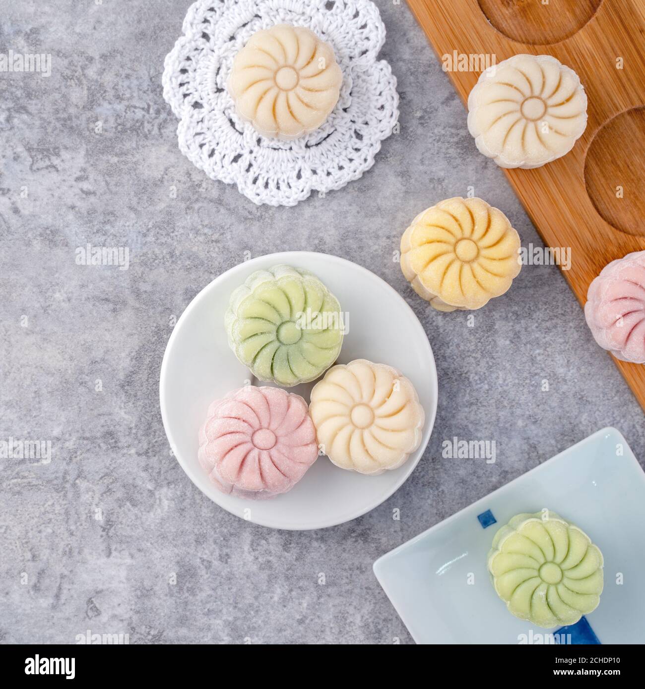 Colorful snow skin moon cake, sweet snowy mooncake, traditional savory ...