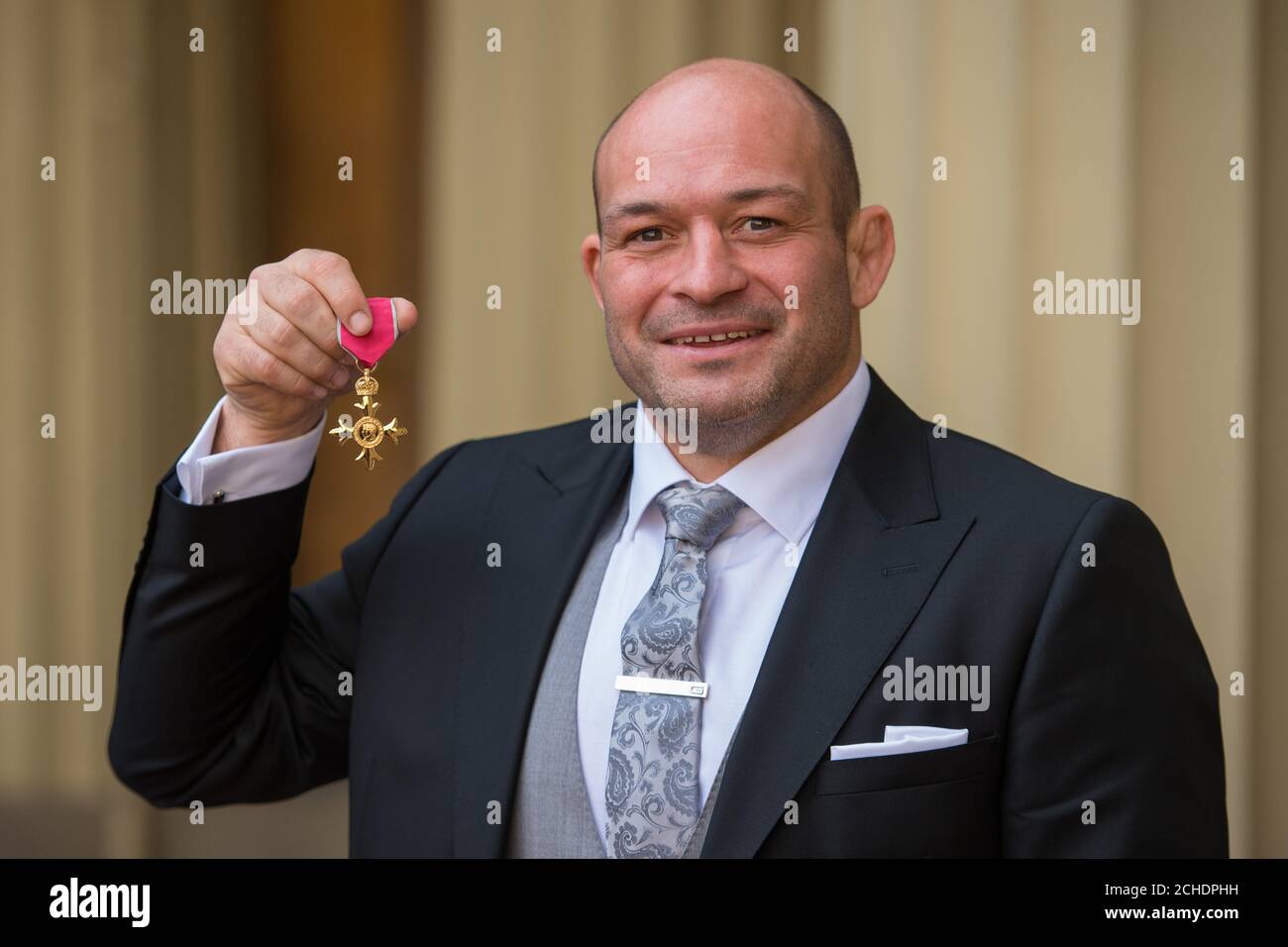 Rugby player Rory Best with his OBE medal, which was presented at an ...