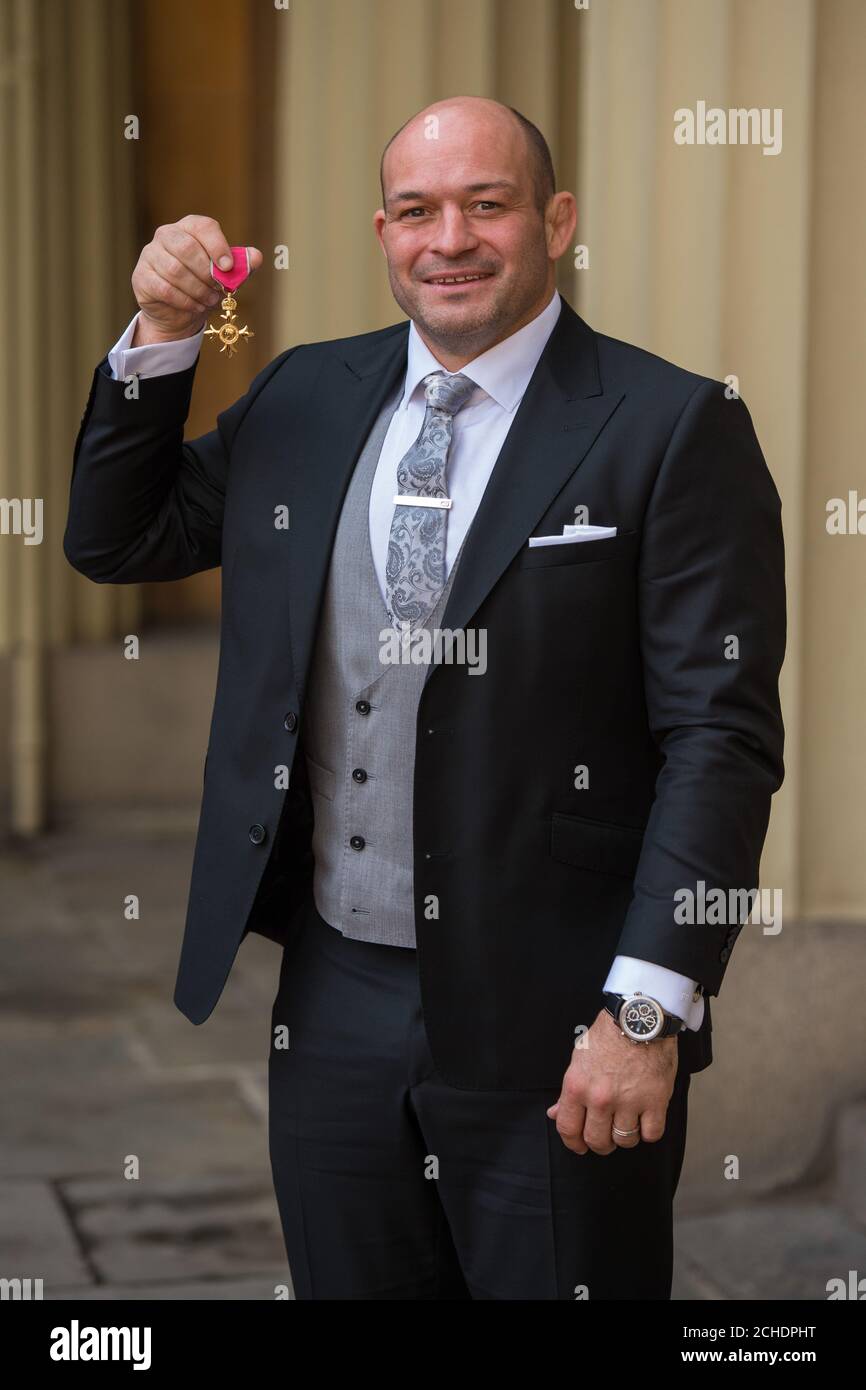 Rugby player Rory Best with his OBE medal, which was presented at an ...