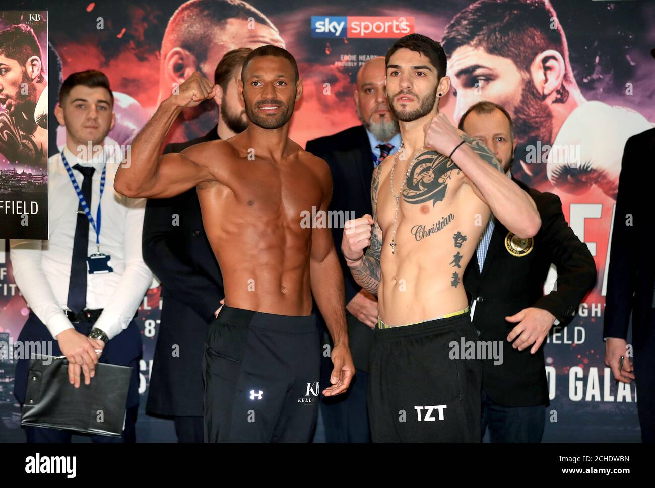 Kell Brook and Michael Zerfa during the weigh in at the Millennium ...