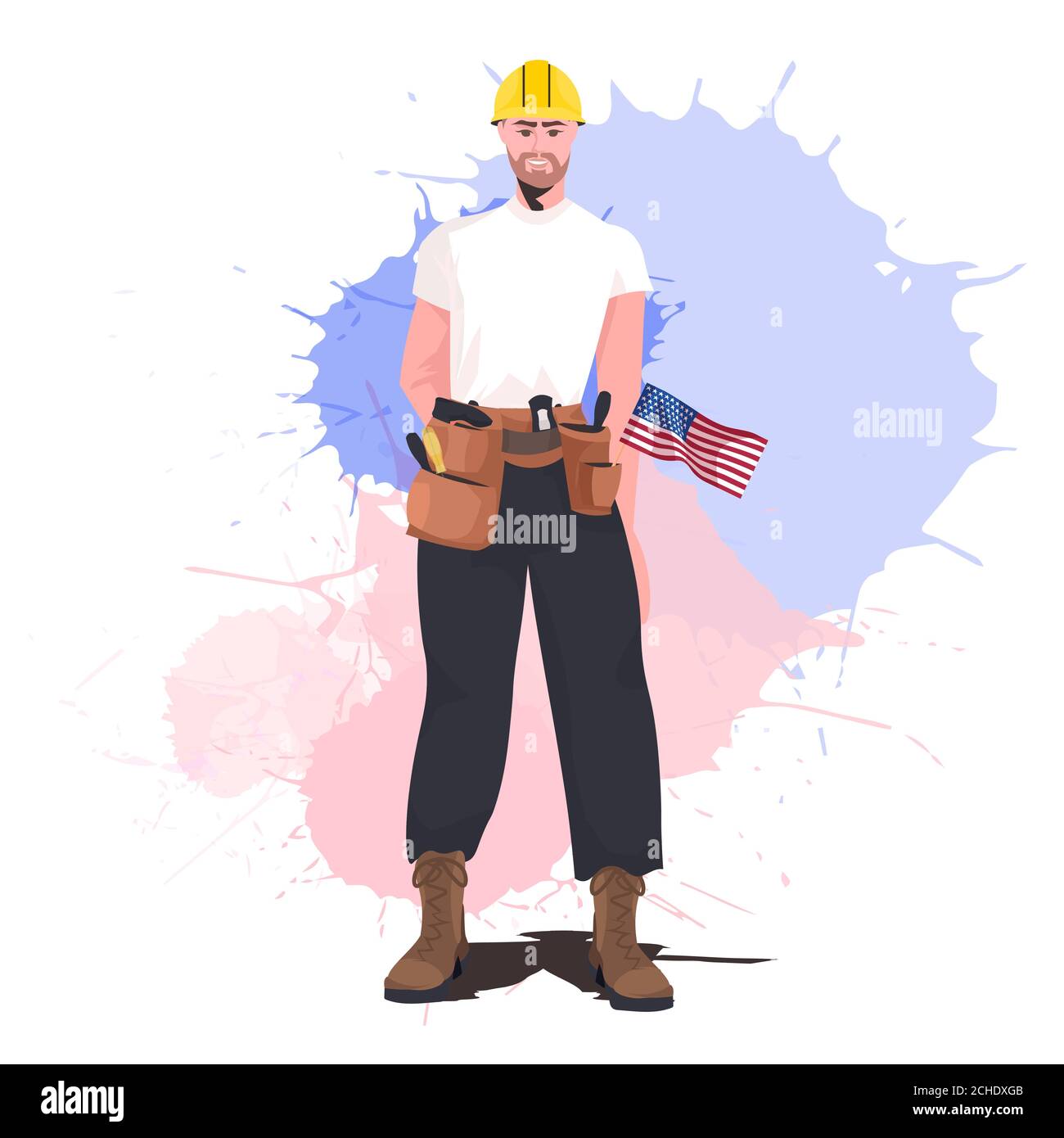 workman in uniform with USA flag labor day celebration concept ...