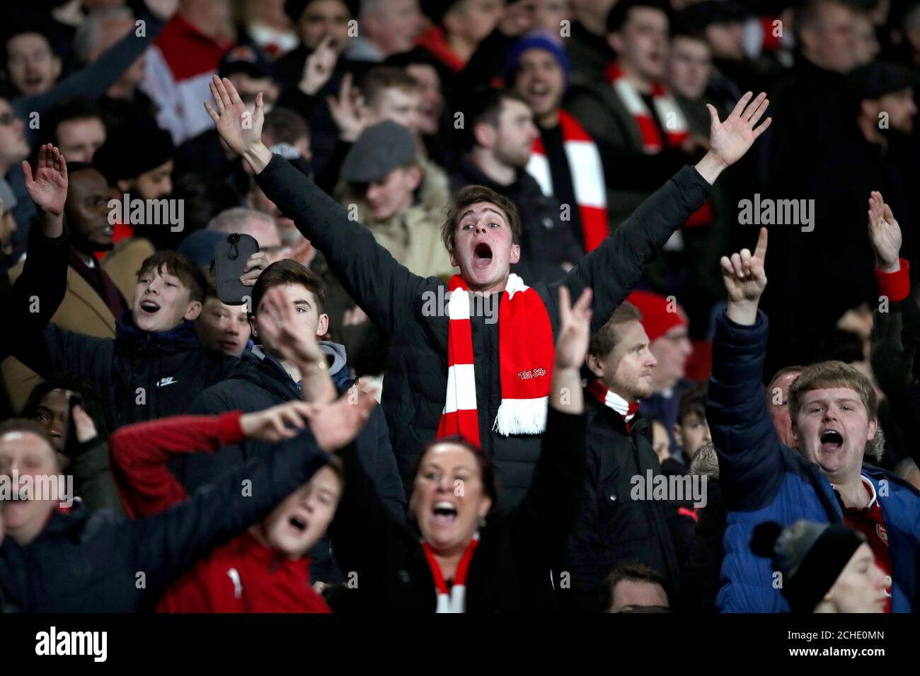 Arsenal fans show their support in the stands during the Carabao Cup ...
