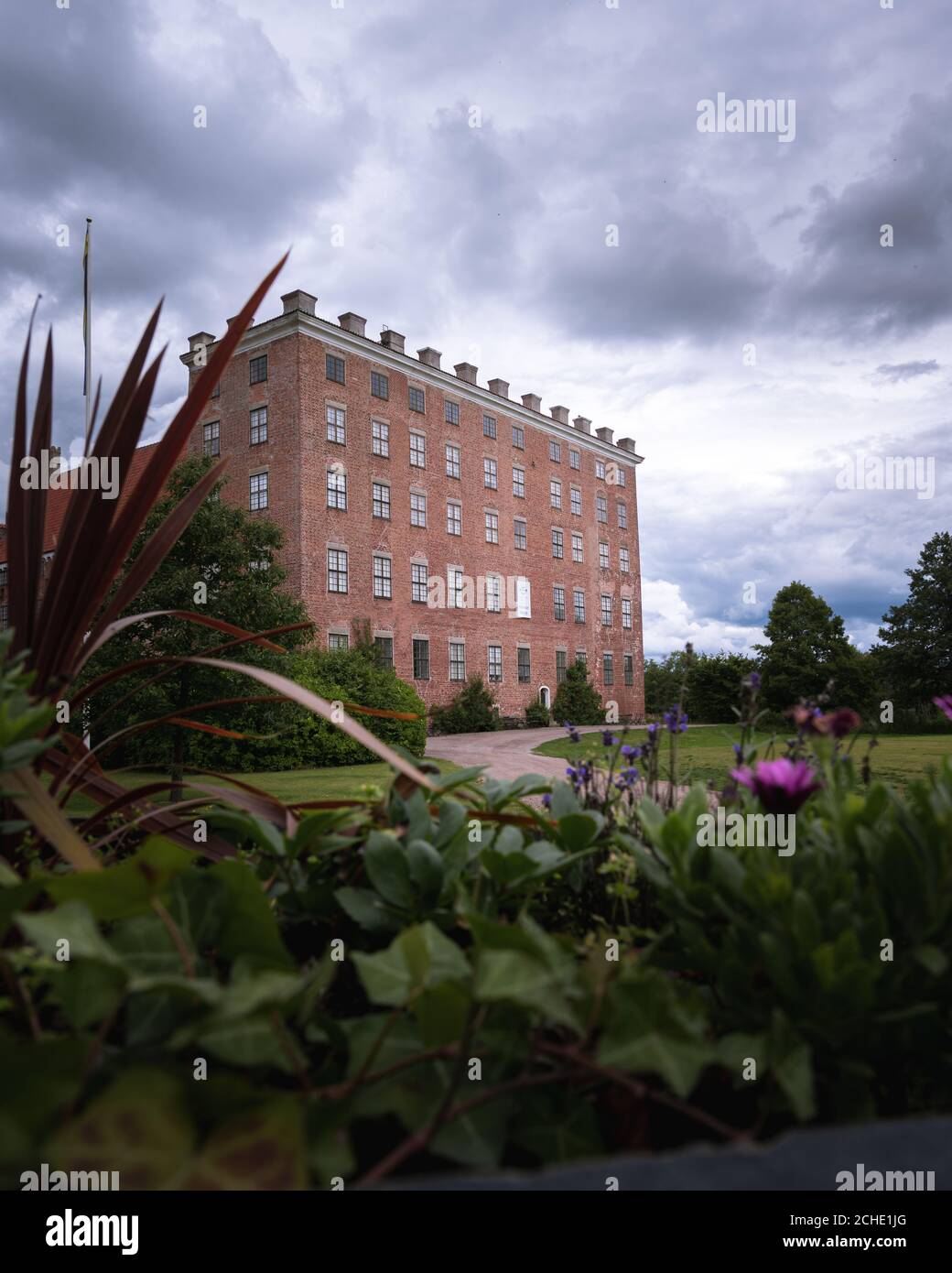 The exterior brick facade of the castle of Svaneholm in Skåne, Sweden ...