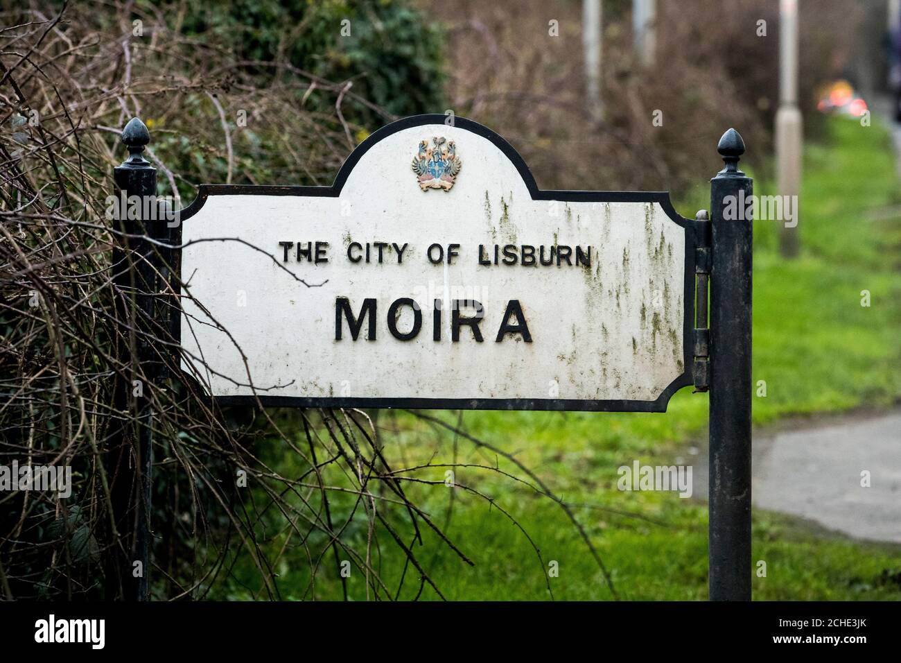 A sign for Moira in Northern Ireland, the home of Frances and Patrick ...