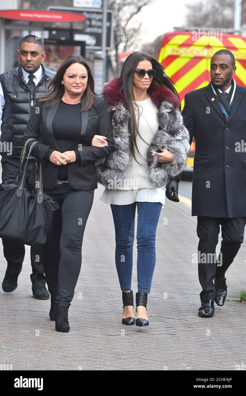 Katie Price (centre) arriving at Bromley Magistrates' Court where she ...
