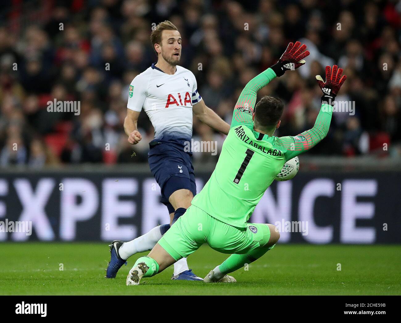 Tottenham Hotspur's Harry Kane prior to being fouled by Chelsea ...