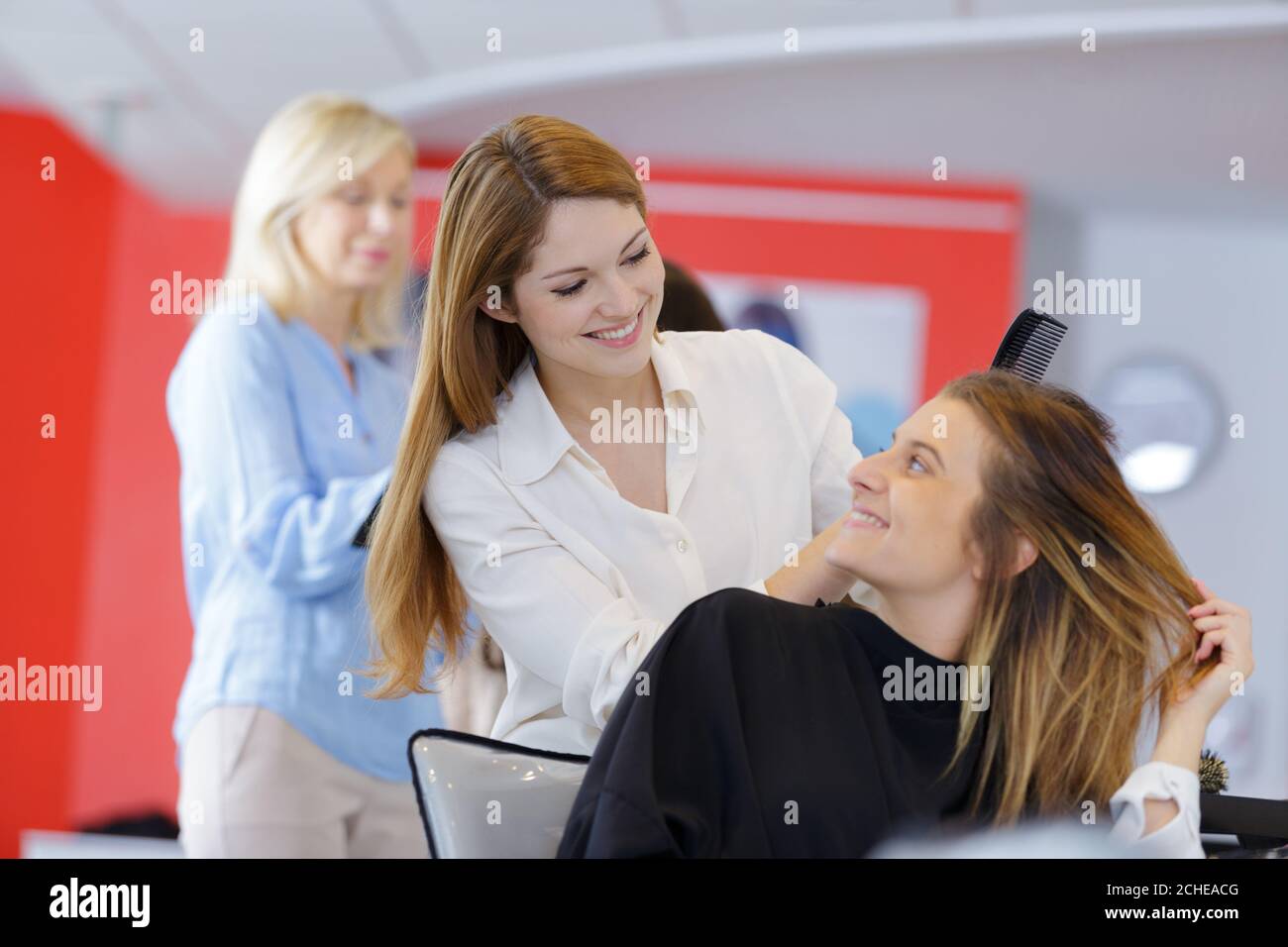 Hairdresser talking woman client in hi-res stock photography and images ...
