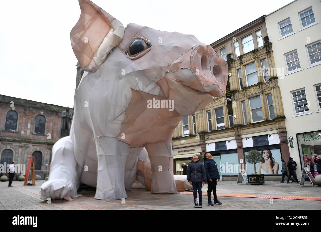 EDITORIAL USE ONLY A 6x9m sculpture of a Piglet, which has been created ...