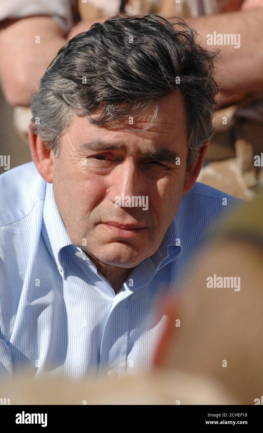 British Chancellor of the Exchequer Gordon Brown visits troops from the ...