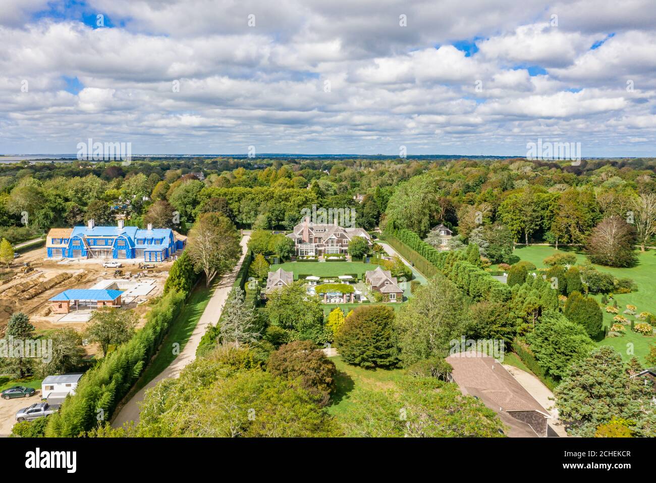 Aerial view of two large Southampton estates, one under construction on ...