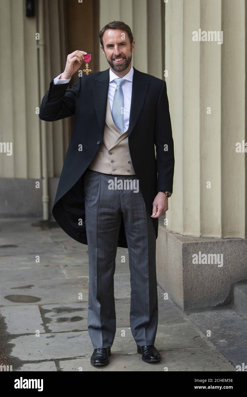 England football manager Gareth Southgate with his OBE after an ...