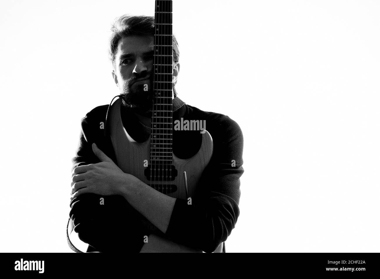 Male musician with guitar rock star performing entertainment program ...