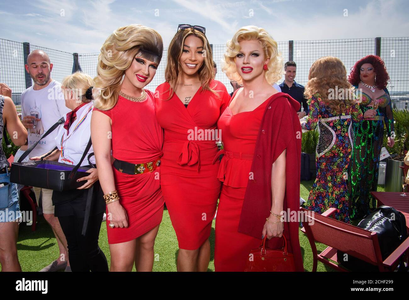 EDITORIAL USE ONLY (Left to right) DJ Jodie Harsh, Munroe Bergdorf and ...