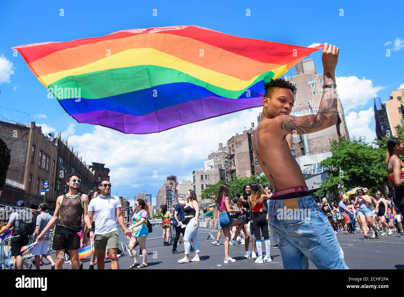 EDITORIAL USE ONLY Atmosphere during New York Pride in Chelsea Village ...