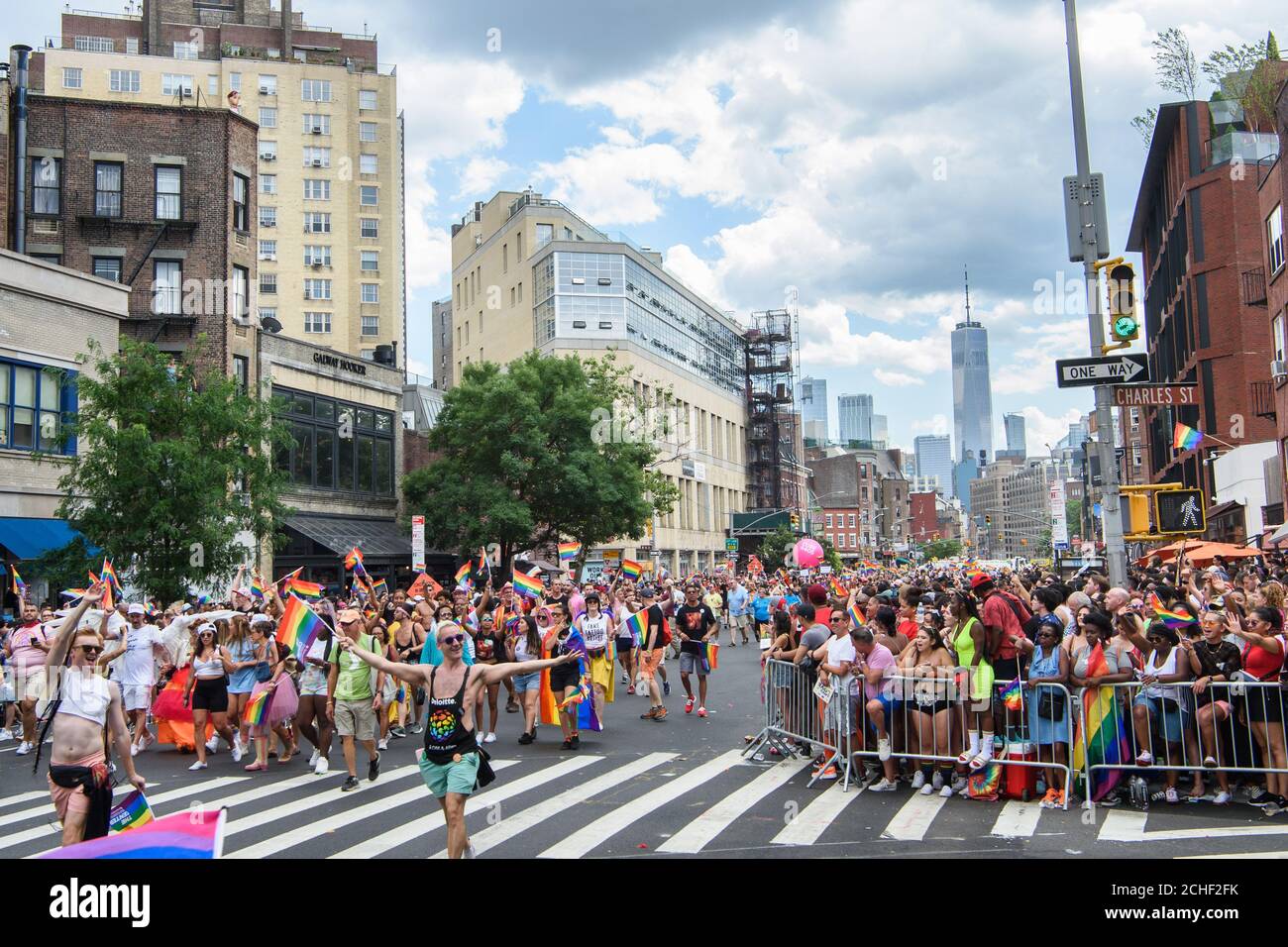 EDITORIAL USE ONLY Atmosphere during New York Pride in Chelsea Village ...