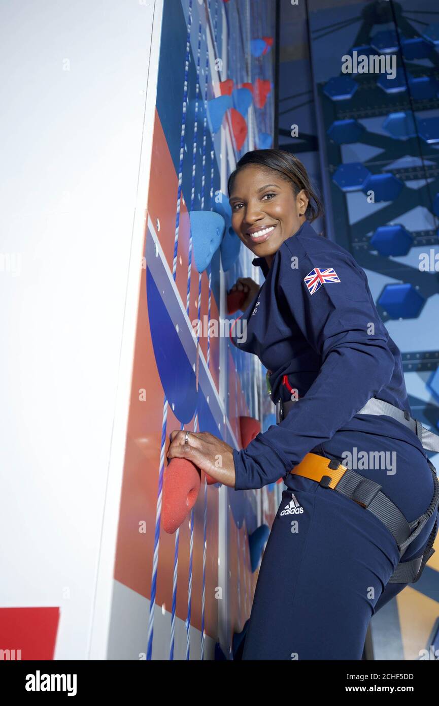 EDITORIAL USE ONLY Haven ambassador Denise Lewis on the climbing wall ...