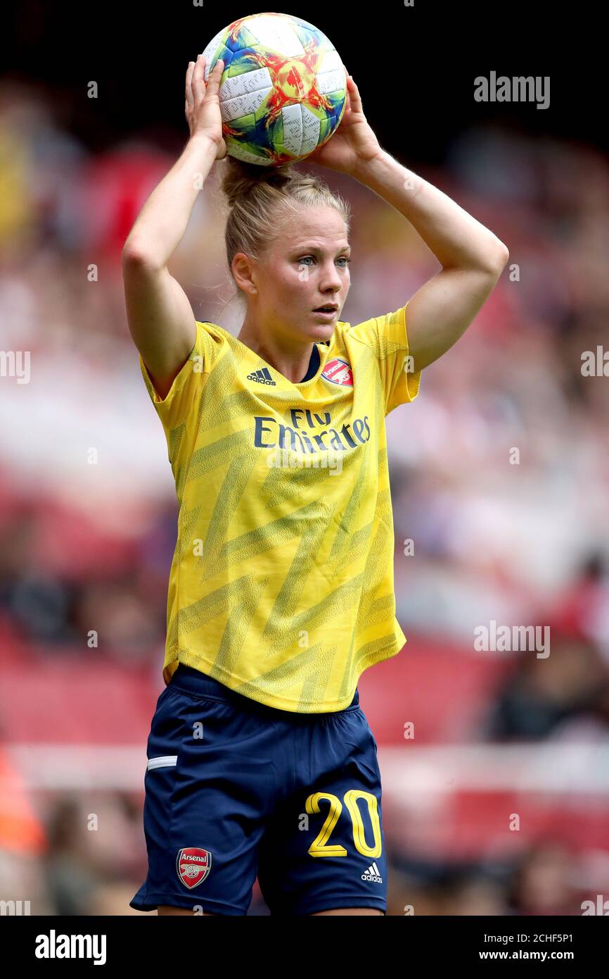 Arsenal's Leonie Maier takes a throw-in action during the Emirates Cup ...