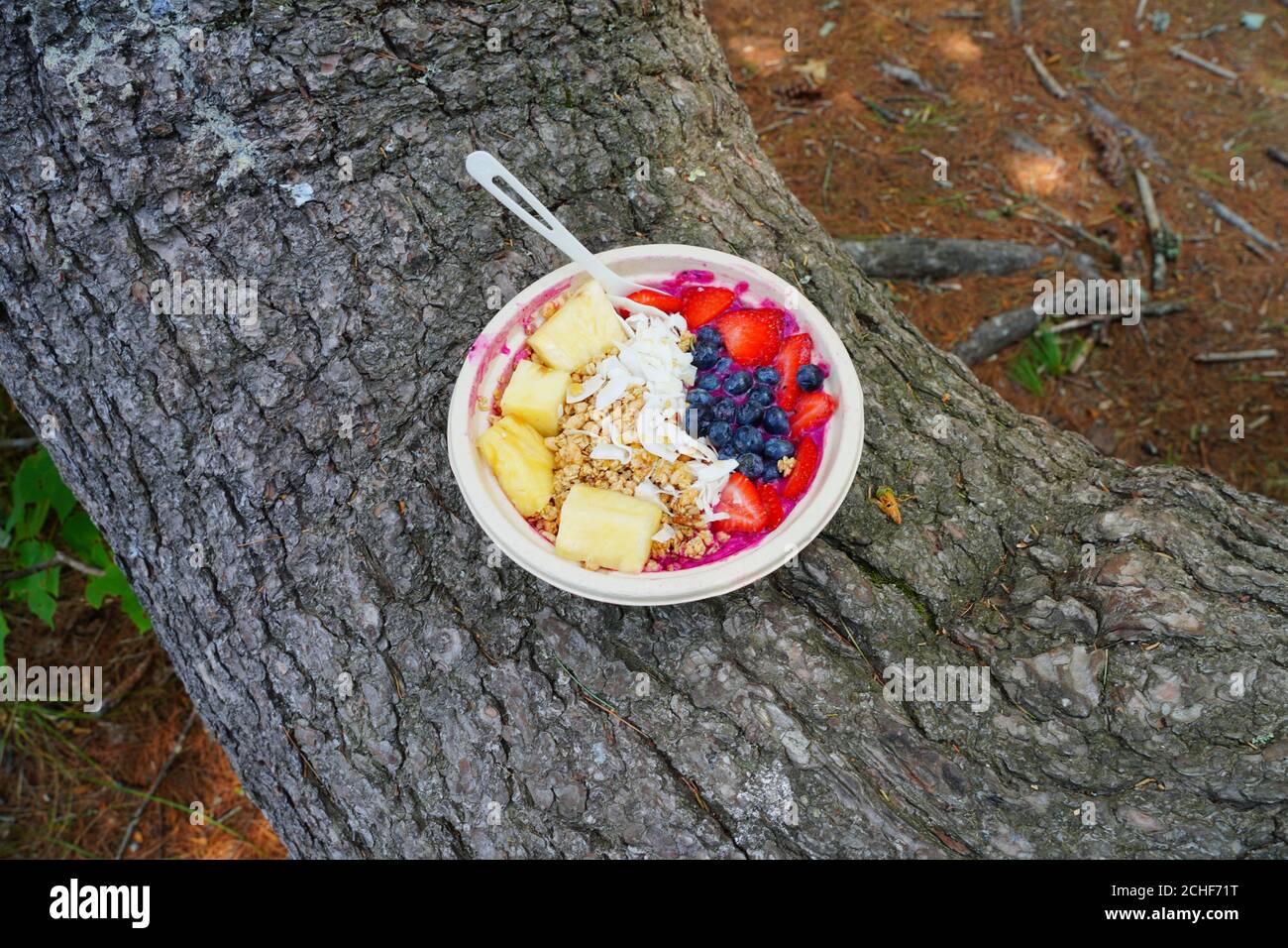 View of an acai pitaya bowl with fresh fruit Stock Photo - Alamy