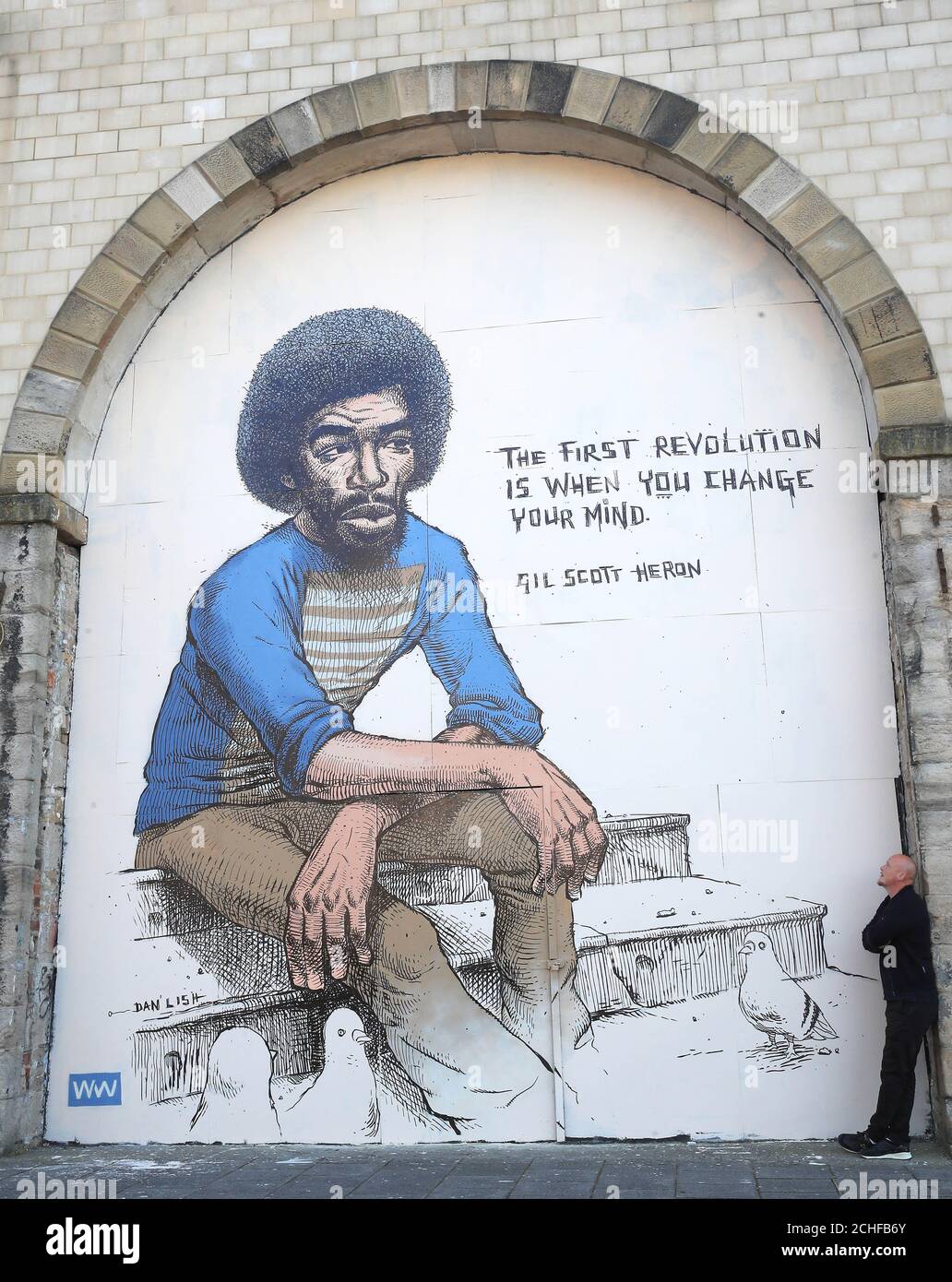 Dan Lish at the unveiling of a new mural he has painted of poet and ...