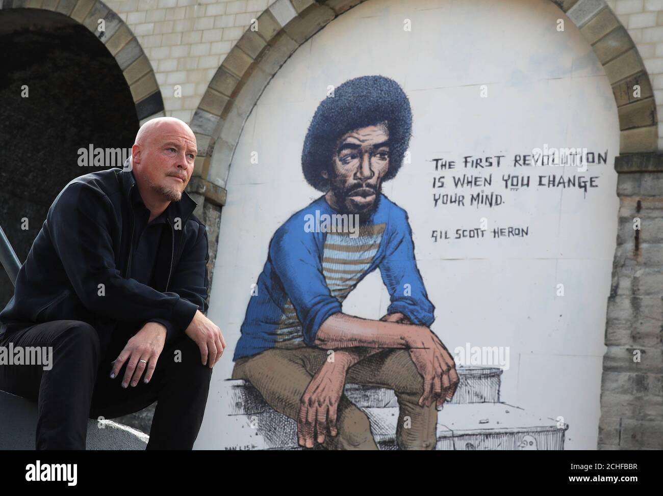 EDITORIAL USE ONLY Artist Dan Lish at the unveiling of a new mural of ...