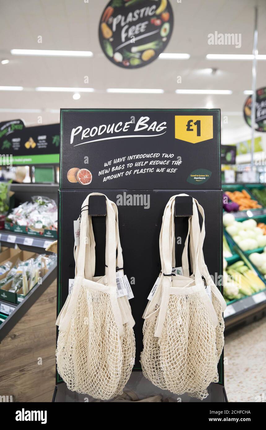 EDITORIAL USE ONLY Reusable string bags are reintroduced to shoppers as ...