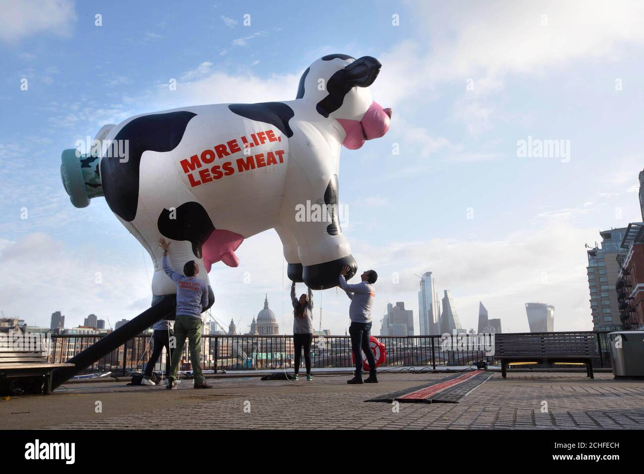 EDITORIAL USE ONLY An inflatable cow is unveiled on London's Southbank ...