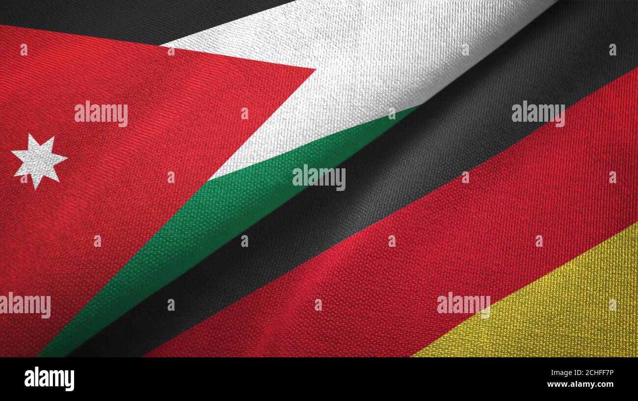 Jordan and Germany two flags textile cloth, fabric texture Stock Photo ...