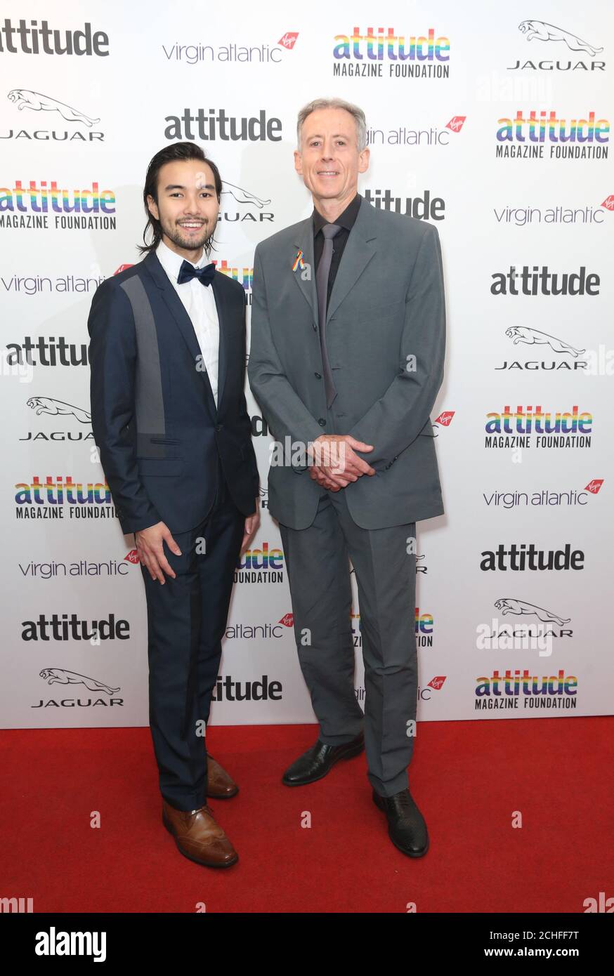 Peter Tatchell (right) and uniodentified guest attends the Virgin ...