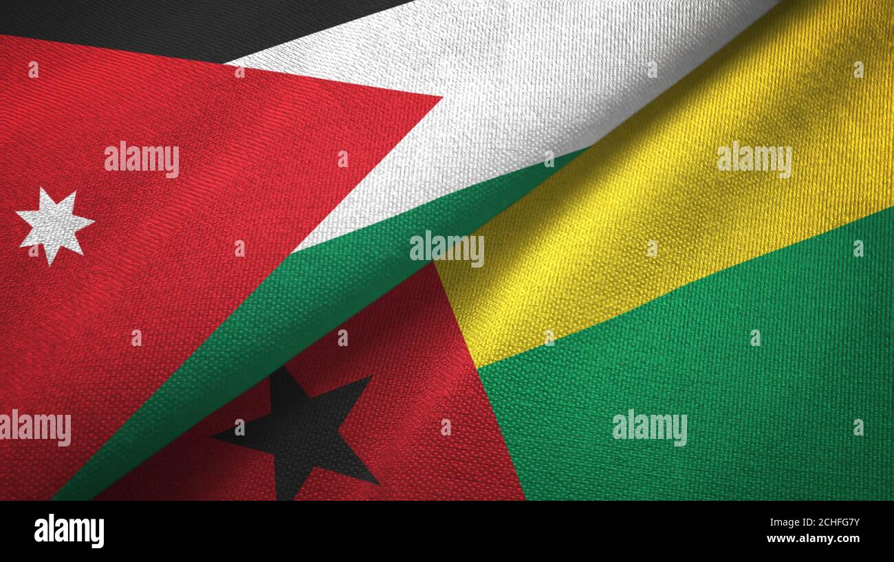 Jordan and Guinea-Bissau two flags textile cloth, fabric texture Stock ...