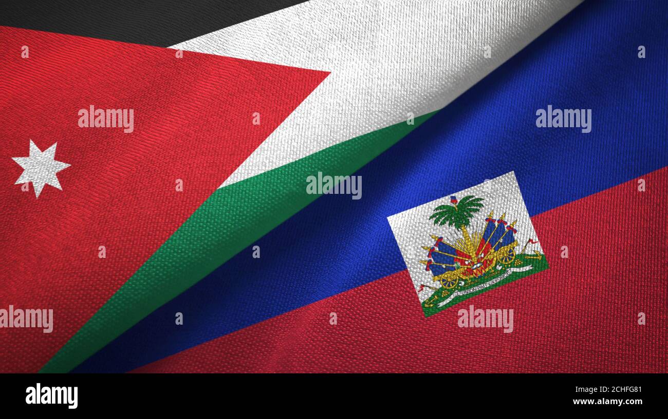 Jordan and Haiti two flags textile cloth, fabric texture Stock Photo ...