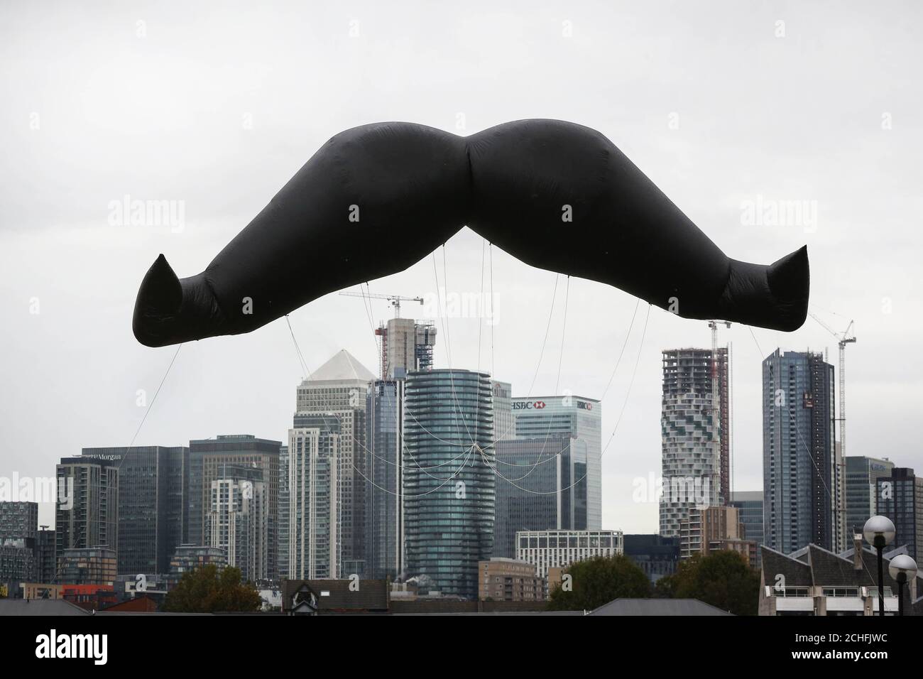EDITORIAL USE ONLY An inflatable moustache is unveiled overlooking ...