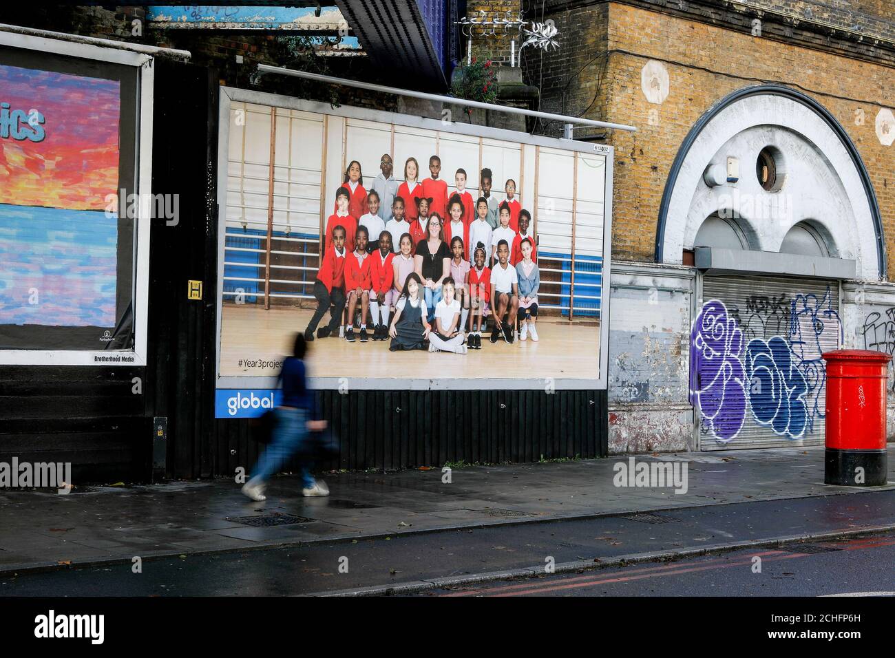 EDITORIAL USE ONLY A billboard from the #Year3Project, created by ...