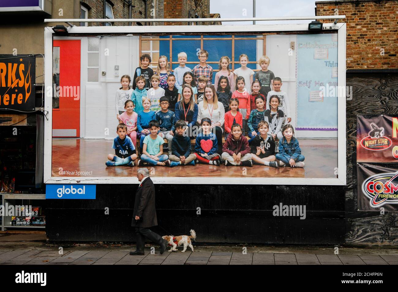 EDITORIAL USE ONLY A billboard from the #Year3Project, created by ...