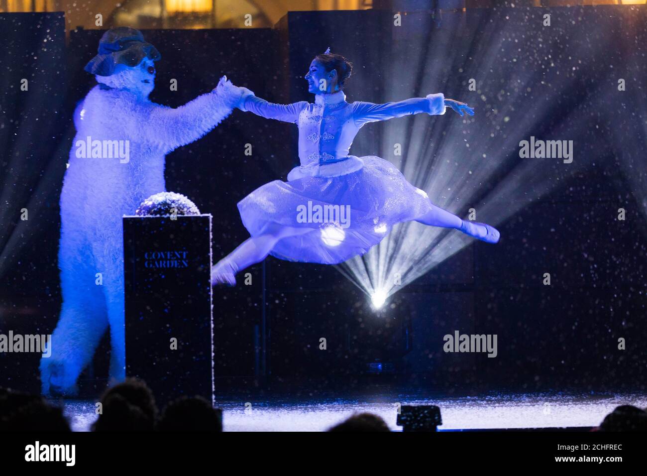 EDITORIAL USE ONLY The cast of The Snowman perform at the Covent Garden ...