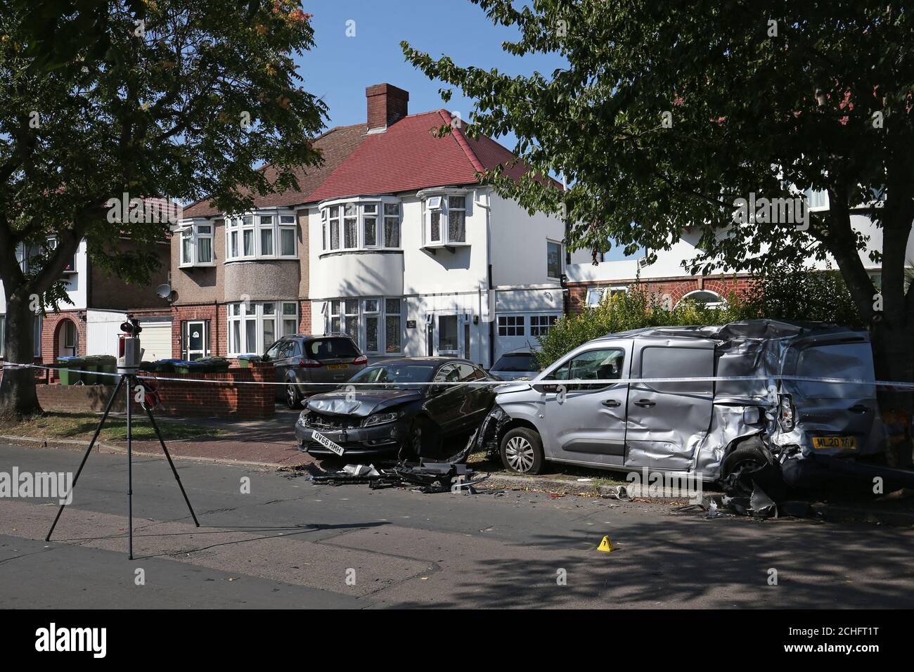The scene of a collision in Broad Walk, Kidbrooke, south-east London ...