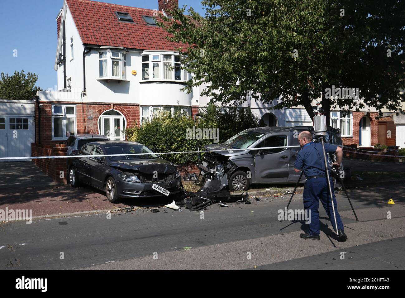 The scene of a collision in Broad Walk, Kidbrooke, south-east London ...