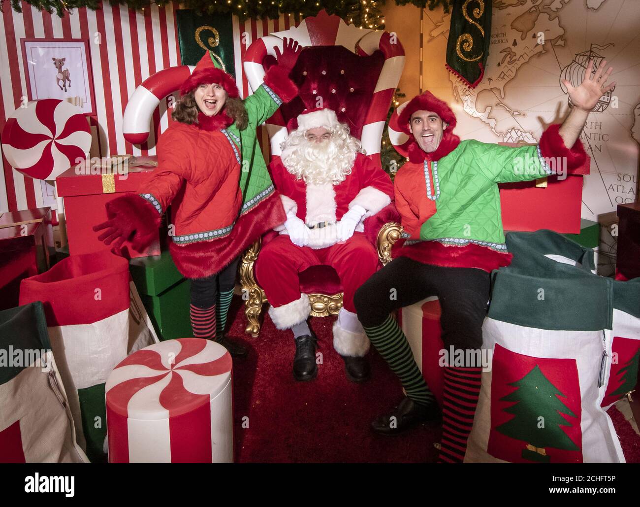 EDITORIAL USE ONLY Santa and his elves at McArthurGlen Designer Outlet ...