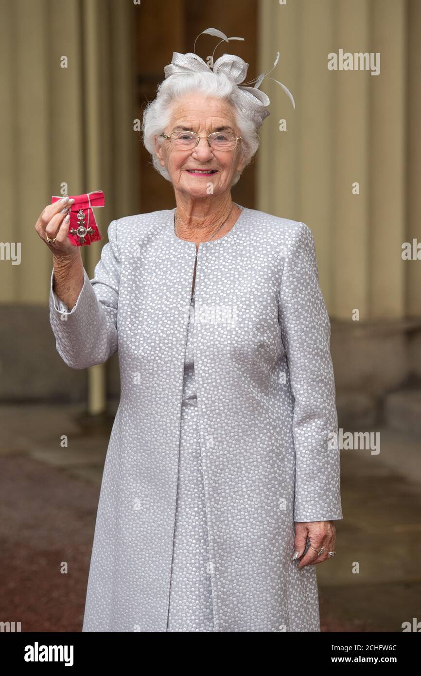 Eileen Fenton with her MBE medal, following an investiture ceremony at ...
