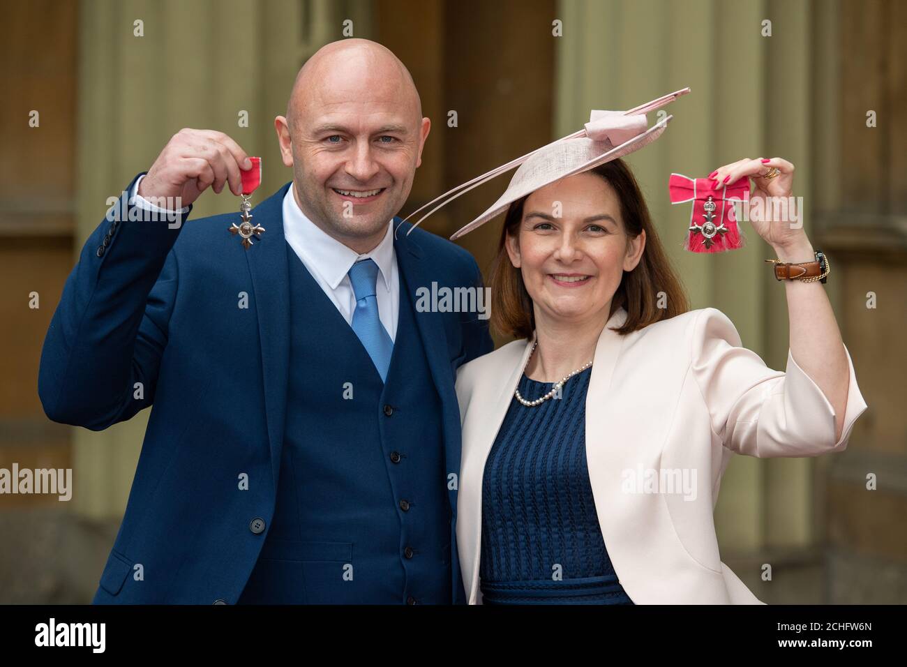 Peter and Kathryn Shippey with their MBE medals, following an ...