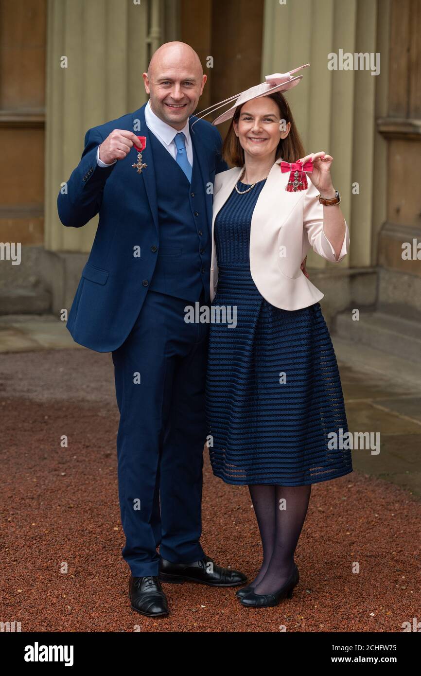 Peter and Kathryn Shippey with their MBE medals, following an ...