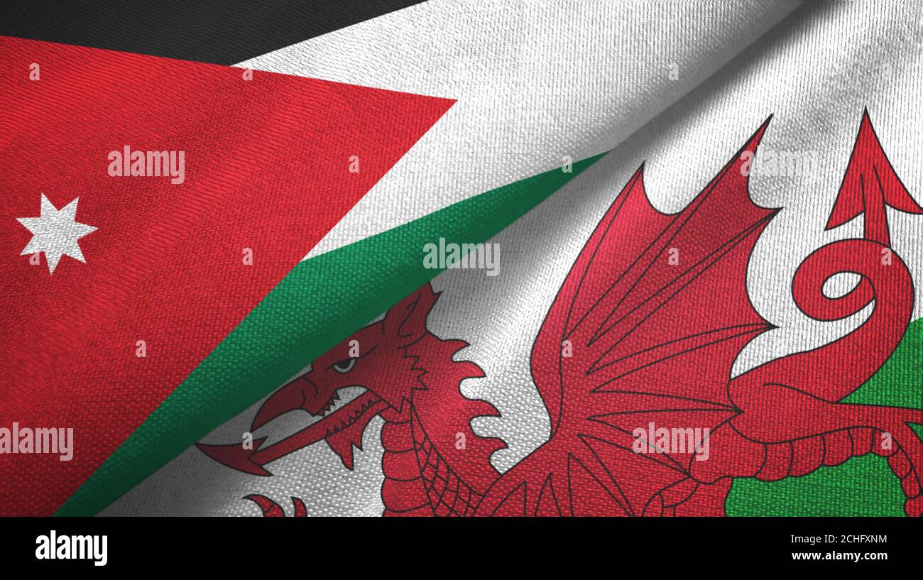 Jordan and Wales two flags textile cloth, fabric texture Stock Photo ...